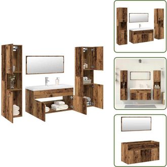 vidaXL 5-tlg. Badm&ouml;bel-Set Altholz-Optik Holzwerkstoff - Badezimmerm&ouml;bel-Set - Badezimmerm&ouml;bel-Sets - Badezimmerschrank - Toilettenschrank