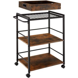 TecTake Chariot de service Style industriel Bois et acier fonc&eacute;