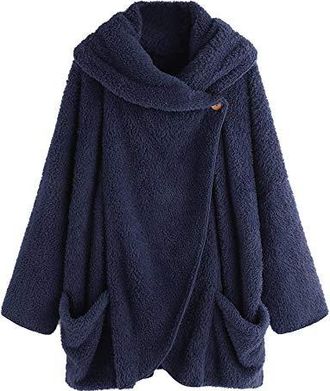 Generic Vestes pour femmes 2026 Cardigan double face &agrave; manches chauve-souris &agrave; revers, bleu marine, 4XL