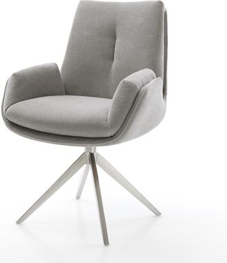 DELIFE Drehstuhl Clea-Flex Strukturstoff Soft Grau Kreuzgestell breit Edelstahl 360&deg; drehbar Wippfunktion, Esszimmerst&uuml;hle