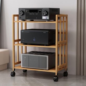 Generic 3-stufiges HiFi-Stereo-Rack, HiFi-AV-Medienst&auml;nder, Audio-Rack-Schrank Aus Bambus Mit Rollen Und H&ouml;henverstellbarem St&auml;nder for Wohnzimmer, Heimkino, 