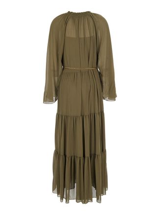 Michael Michael Kors Womens Long Dress With Bow And Chain, Green Polyester