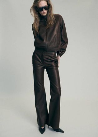 Mango Pantalon flare cuir marron - Femme - 36 - MANGO