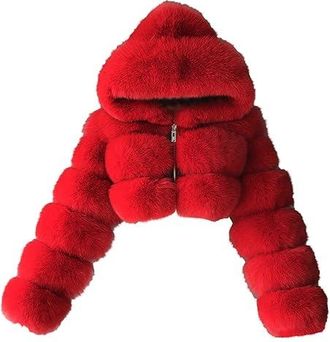 Generic Veste en peluche pour femme avec capuche, manteau en fourrure synth&eacute;tique, couleur unie, manches longues, veste dhiver sexy, veste polaire dhiver, fau