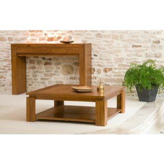 Macabane Macabane - api - Table basse carrée marron sous plateau 90x90cm bois Teck