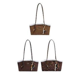 Generic Sac &agrave; main fourre-tout Patchwork en Faux daim pour femmes, sac &agrave; bandouli&egrave;re tendance sous les aisselles (marron)