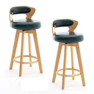 Generic 2Er-Pack Drehbare Barhocker Aus Gr&uuml;nem Pu-Leder, Gepolsterter Sitz Und Massivholzgestell, Moderne K&uuml;chen- Und Tresenhocker, Einfache Montage