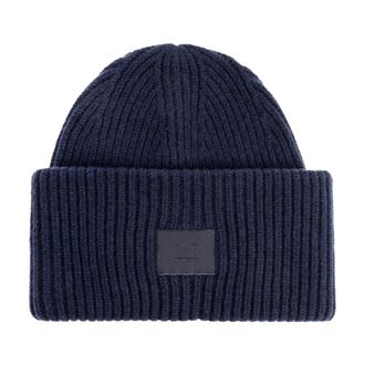 Acne Studios unisex, Accessoires, Bleu, Taille: ONE Size Large face logo beanie