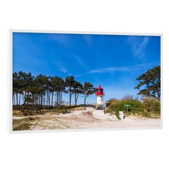 artboxONE Poster mit wei&szlig;em Rahmen 90x60 cm Architektur Sand, B&auml;ume, Leuchtturm - Bild hiddensee fr&uuml;hling gellen