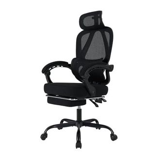 Giantex Chaise de bureau ergonomique pivotante avec repose-pieds r&eacute;tractable, appuie-t&ecirc;te r&eacute;glable, dossier et soutien lombaire pour la maison, le bureau - No