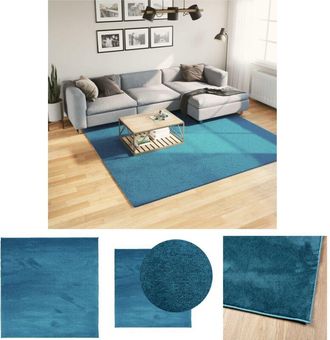 vidaXL The Living Store Teppich OVIEDO Kurzflor T&uuml;rkis 240x240 cm - Teppiche