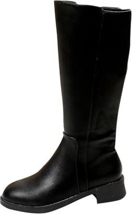 Generic Bottes hautes pour femme en similicuir &eacute;l&eacute;gant de couleur unie talon bas plat fermeture &eacute;clair lat&eacute;rale classique d&eacute;contract&eacute;e confortable bottes d&eacute;qu