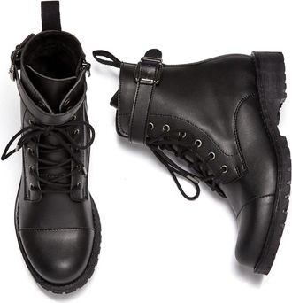 Will&rsquo;s Vegan Store Damen vegan Stiefel Schnallen Work Schwarz
