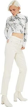 Trendyol Jean Bootcut Taille Haute et détaillé, Ecru, W36 Femme