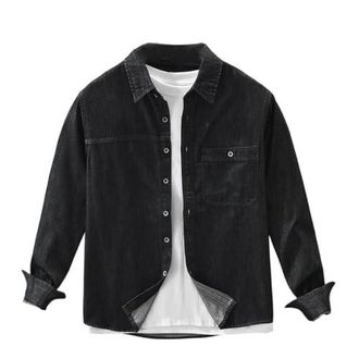 Generic Chemise vintage dautomne en jean pour homme, chemise de cowboy ample à manches longues, veste décontractée, Noir, 3XL