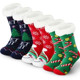 Satinior 3 Paires Chaussettes de Pantoufles de No&euml;l Antid&eacute;rapantes Chaussettes Moelleuses de No&euml;l avec Pr&eacute;hension (Classique)