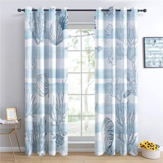 Generic Vorh&auml;nge mit &Ouml;sen Unterwasser-Elemente Muscheln und Korallen Blickdichte Vorh&auml;nge Gardinen Uv Schutz Blau M&auml;dchen Jungen H166 x B75 cm (2er Pack)