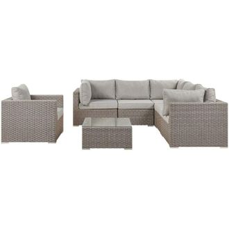 Beliani Lounge Set mit Tisch 6-Sitzer CONTARE linksseitig modular Polyrattan Taupe