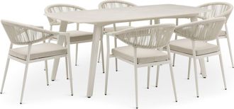 IDIMEX Gartenmöbel Set Gartenmöbelset mit 1 Tisch und 6 Stühlen, Tischgröße 180 x 90 x 75, Cremeweiß - aus pulverbeschichtetem Aluminium mit robuster Keramik