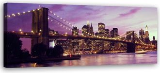 Feeby Bild auf Vlies Leinwand Brooklyn Brücke Amerika USA Skyline 120x40 cm Kunstdruck Modern Wandbilder Deko Flur Wohnzimmer Abstraktion Stadtbild Manhatta