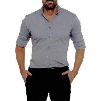 Generic Chemise boutonn&eacute;e &agrave; manches longues, coupe classique, chemise formelle &agrave; col basculant, chemise l&eacute;g&egrave;re et respirante, couleur unie, chemise d&eacute;t&eacute;, t-sh