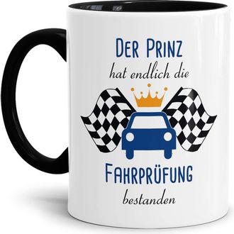 Tassendruck Spruch-Tasse zum Führerschein - Prinz - Innen & Henkel Schwarz - Mug/Cup/Becher/Lustig/Geschenk-Idee/Beste Qualität