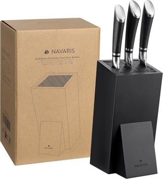 Navaris Porte-Couteaux Bambou - Bloc de Rangement &agrave; Couteau Universel en Bambou 25 x 15 x 10,5 cm - Bloc Couteau de Cuisine Vide avec Tiges Plastique