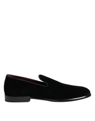 Dolce & Gabbana Schwarze Samt Slipper Formelle Herren Dress Schuhe