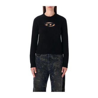 Diesel Femme, Pulls, Noir, Taille: 36 FR Pull ras du cou en maille c&ocirc;tel&eacute;e