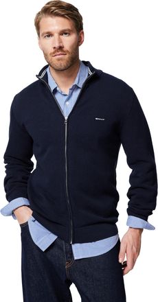 GANT Herren Cotton Pique Zip Cardigan Strickjacke, Evening Blue, 4XL EU