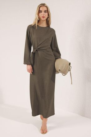 Trendyol Modest Maxi-Kleid, knielang/Maxi, einfarbig, kaschierend, zweireihig - Khaki