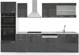 Vicco K&uuml;chenzeile R-Line, Anthrazit Hochglanz/Goldkraft Eiche, 300 cm mit Hochschrank, ohne Arbeitsplatte