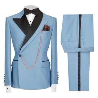 Generic Costume 2 pi&egrave;ces pour homme avec fermoir en m&eacute;tal coupe ajust&eacute;e blazer costume et pantalon ensemble d&eacute;contract&eacute; daffaires mariage smoking, Bleu 3, 4XL