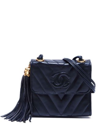 Chanel sac porté épaule à motif Chevron (1989-1991) - Noir