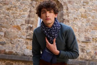 Bexley Echarpes Laine - Echarpes homme bleu marine motif flou imprim&eacute; blanc