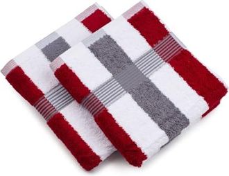 Gözze New York Streifen Handtücher, 2er-Set, Weich und saugfähig, 100% Baumwolle, 50 x 100 cm - Bordeaux/Weiß/Anthrazit