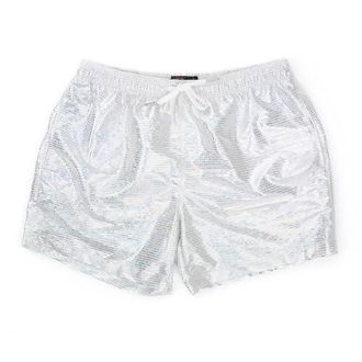 Generic HUIWDP Beach Board Homme Short de Bain Hommes Maillots de Bain Argent Brillant Surf Trunks Boxers Faux Cuir Beachwear Gymwear, Blanc argent&eacute;, XXL