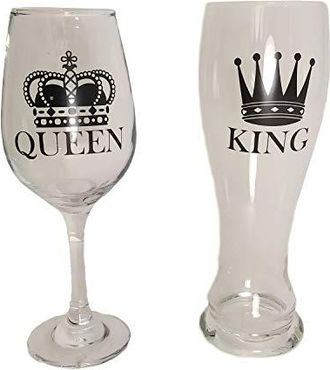 Out of the Blue King Bierglas Queen Weinglas 2er Set 100% Glas, Fassungsvermögen 600 & 430 ml. 2-teilig, in PVC-Box