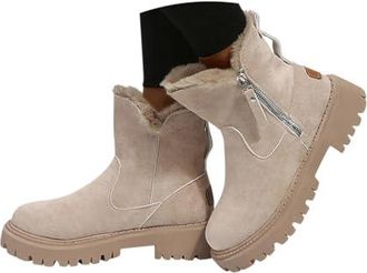 Minetom Chaussures Bottes dhiver en Cuir Femmes Courte Bottines De Neige avec Doublure Chaud Fourrure Fermeture A Beige 36 EU