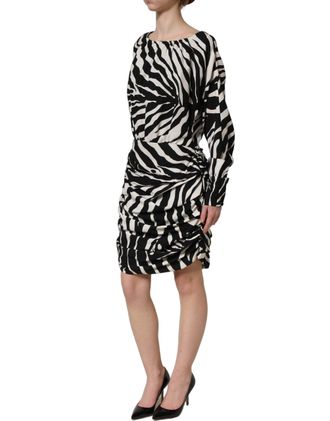 Dolce & Gabbana Zebra-Print Ruched Silk Dress - Black