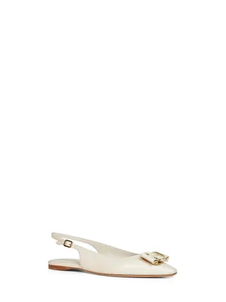Ferragamo Womens Mascarpone Flat Slingbacks With Vara Plate Ivory Furs & Skins - Lamb Skin Pumps High Heel Shoes