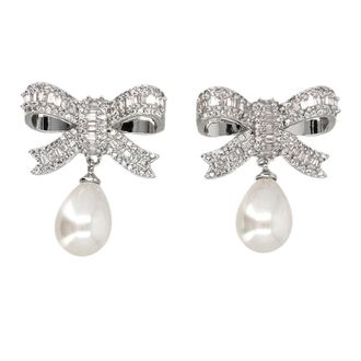 Self Portrait Femme, Accessoires, Gris, Taille: ONE Size Crystal Bow Pearl Earrings