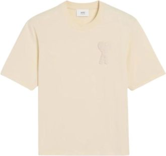 Ami Homme, Tops, Beige, Taille: 2XL Patch Coeur T-shirt en Jersey de Coton Bio
