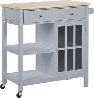 Beliani Praktischer Servierwagen mit best&auml;ndigem Temperglas Landhausstil grau Genoa