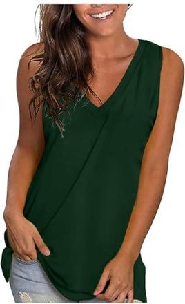 Generic D&eacute;bardeur ample pour femme, coupe ample, mignon, basique d&eacute;contract&eacute;, col en V, sans manches, ourlet incurv&eacute;, d&eacute;bardeurs fluides pour sortir, mode pri