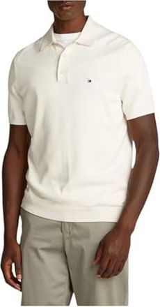 Tommy Hilfiger Polo Manches Courtes Homme Essential Cotton Knitted &Eacute;pais, Ivoire (Ivory Petal), XL