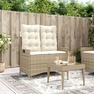 vidaXL Vidaxl - Gartenbank Verstellbar mit Kissen Beige Poly Rattan