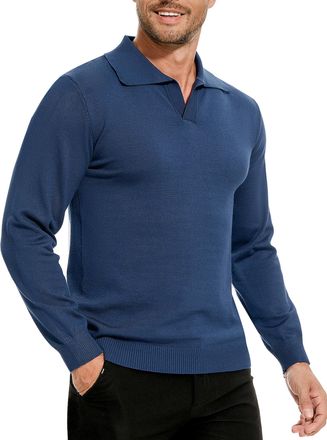 iClosam Strickpullover Pullover mit Polokragen Pullover Herren Strick Winterpullover Polo Langarmpullover Freizeit Pulli,Dunkelblau,XXL