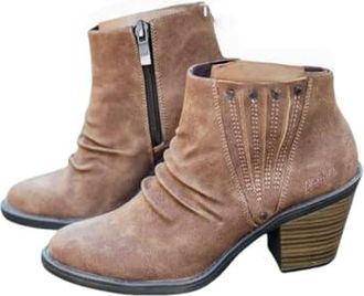 Generic Bottines pour femme &agrave; talon bas - Bottes de cowboy tendance en daim synth&eacute;tique - Bottes chaudes pour femme - Bout pointu - Bottines occidentales &eacute;pai