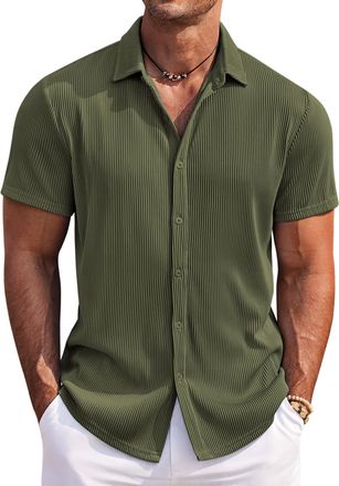Coofandy Herren Hemd Kurzarm Regular Fit Sommerhemd Freizeithemden B&uuml;gelfrei Button Down Casual Strand Hemden Shirt Armeegr&uuml;n XL